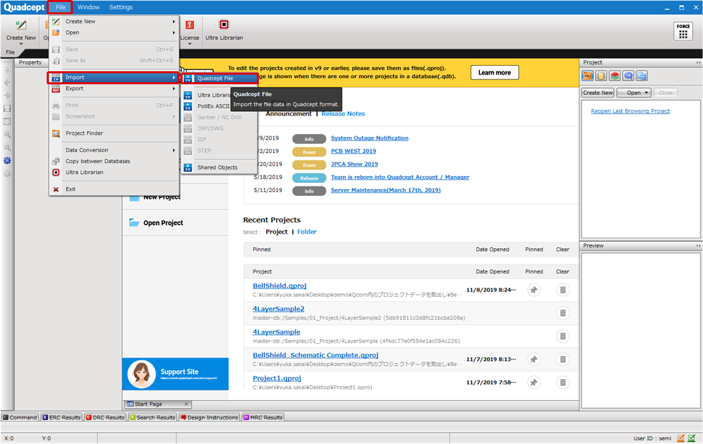 Converting Projects from v9 to v10 - Extracting Projects from Quadcept Files(.qcom)